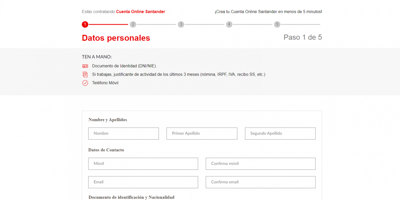 Cómo solicitar la cuenta online Santander - Dinero Español